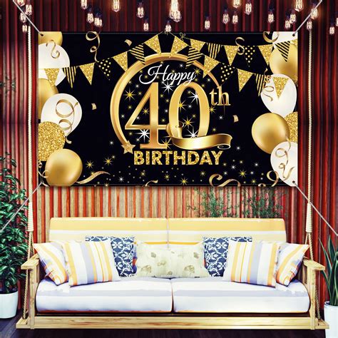 Buy 40th Birthday Party Decoration Extra Large Fabric Black Gold Sign