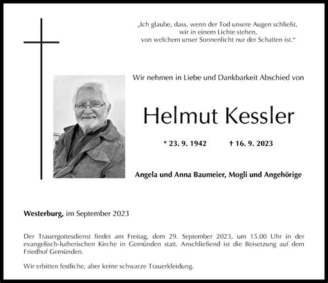 Traueranzeigen Von Helmut Kessler Rz Trauer De