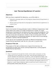 Lab Thermal Equilibrium Docx Lab Thermal Equilibrium Points