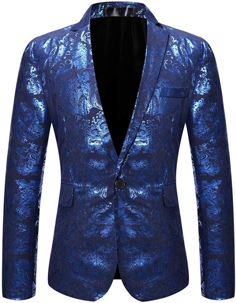 Battnot Herren Anzug Jacke Blazer Elegant Slim Fit Gold Blumen Druck