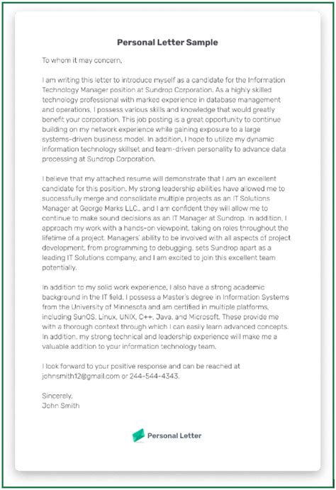 Self Introduction Letter Sample