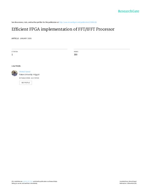 pdf efficient fpga implementation of fft ifft processor mohamed elbaly and ahmed saeed
