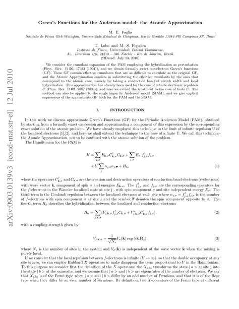 pdf green s functions for the anderson model the atomic approximation