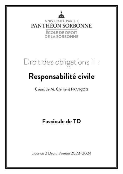 Responsabilit Ã civile 2023 2024 C Fran Ãois Fascicule TD v1