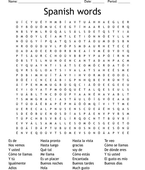 Spanish Words Word Search WordMint