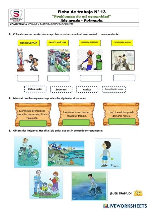 Problemas De Mi Comunidad Worksheet School Subjects Teachers Language