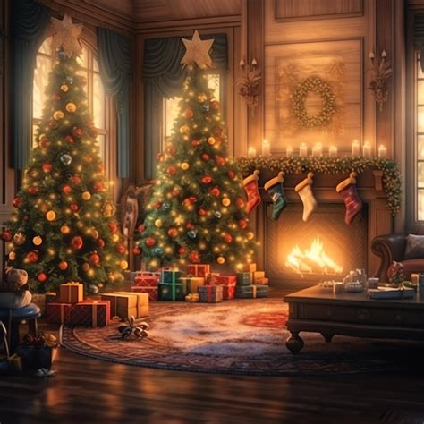 Premium Photo Cosy Living Room With Christmas Tree And Red Gifts In