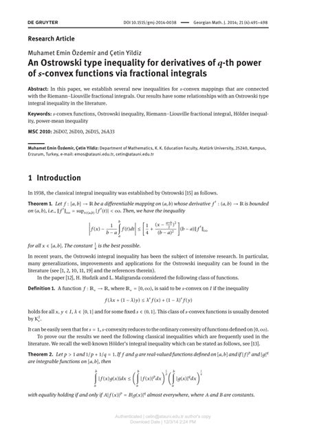 pdf an ostrowski type inequality for derivatives of q th power of s convex functions via