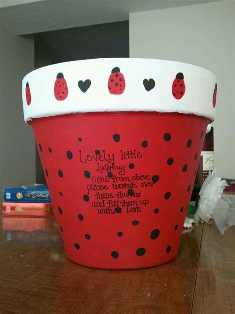 Ladybug Handpainted Flower Pot Painted Flower Pots Painted Pots Hand