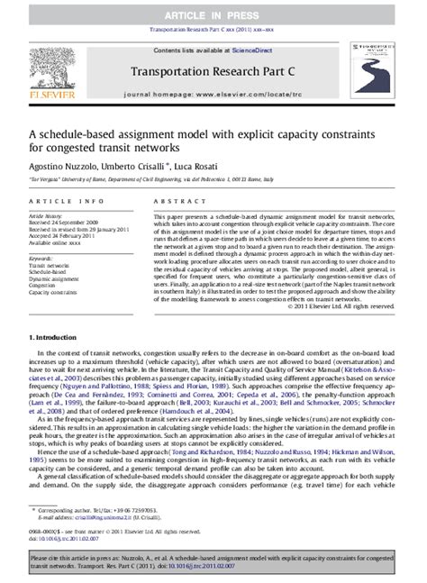 pdf a schedule based assignment model with explicit capacity constraints for congested transit