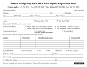 Fillable Online Missionvalley Ymca Registration Form Adult Programs 5