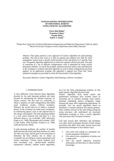 pdf path planning optimization of industrial robots using genetic algorithm dokumen tips