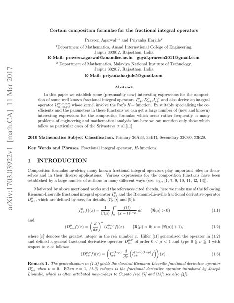 pdf certain composition formulae for the fractional integral operators