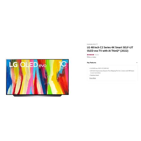 LG OLED48C2PSA 48 Inch C2 Series 4K Smart SELF LIT OLED Evo TV With AI