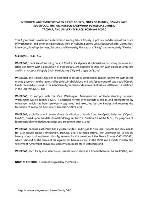 Fillable Online INTERLOCAL AGREEMENT BETWEEN PIERCE City Of