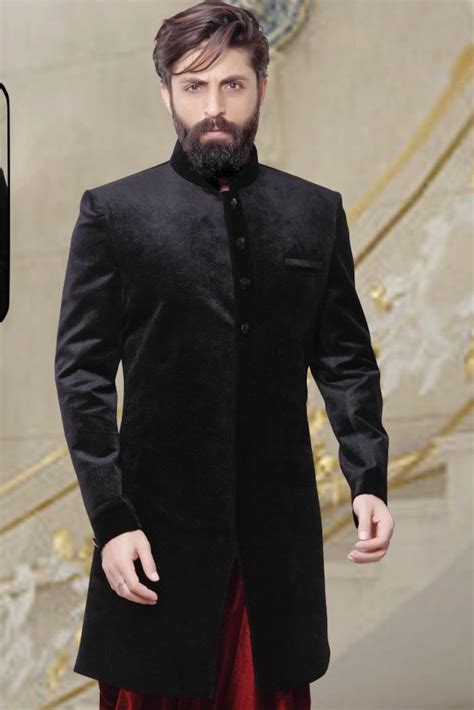 Indian Sherwani For Men In Velvet For Wedding Ceremony Etsy