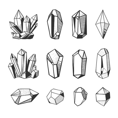Conjunto De Minerales Y Cristales Vectoriales Dibujados A Mano Gemas Y