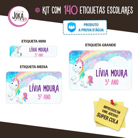 140 Etiquetas Escolares Unicornios Produtos Elo7