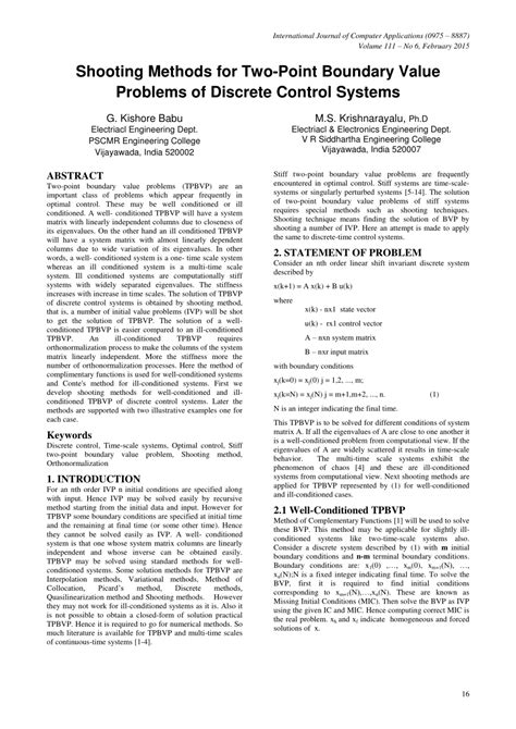 pdf shooting methods for two point boundary value problems of discrete control systems