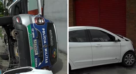 Viatura da PM tomba após colidir carro na Zona Oeste do Recife