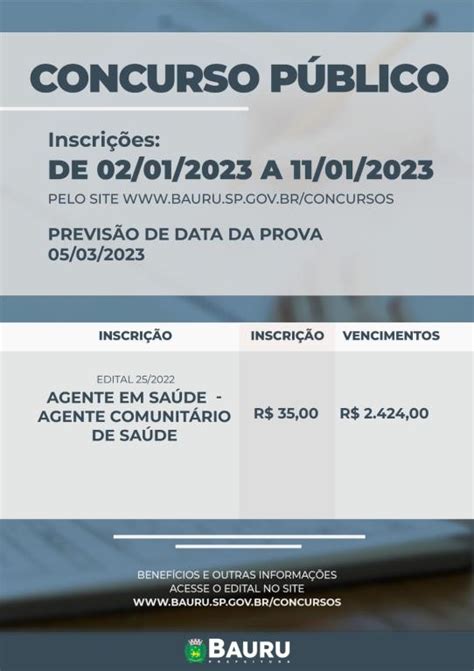 Prefeitura de Bauru está inscrições abertas para concurso público