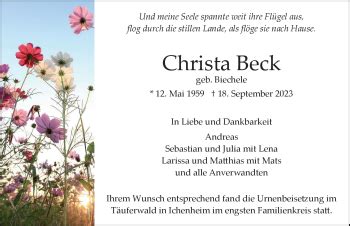 Traueranzeigen von Christa Beck Schwarzwälder Bote Trauer