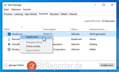 Windows 10 Autostart Programm hinzufügen oder entfernen BitReporter