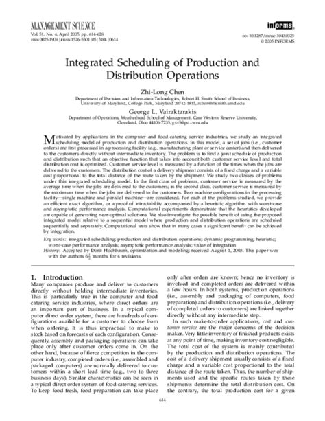pdf integrated scheduling of production and distribution operations george vairaktarakis and