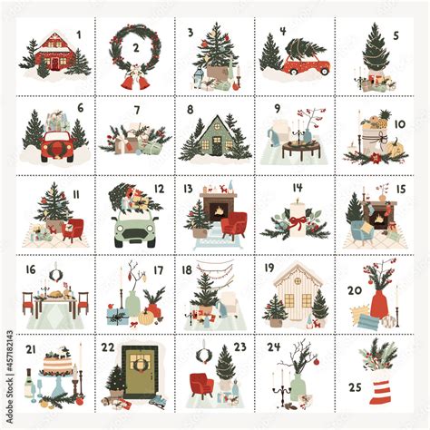 Grafika Wektorowa Stock Christmas Advent Calendar With Hand Drawn