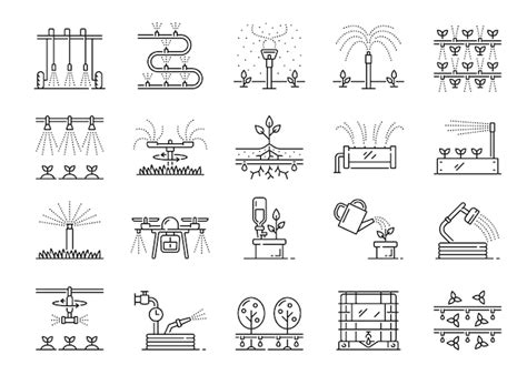 Premium Vector Drip Water Irrigation System Icons With Sprinklers