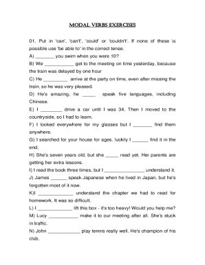 Fillable Online MODAL VERBS EXERCISES 01 Put In Can Can T Could