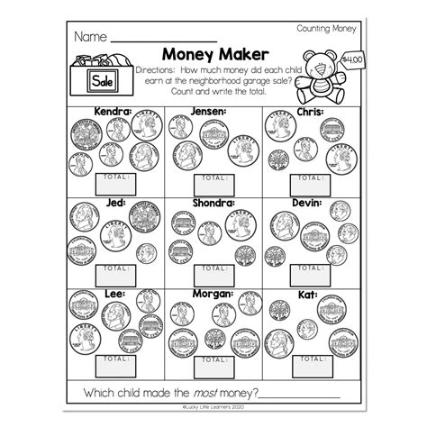 2nd Grade Math Worksheets Money Counting Money Money Maker