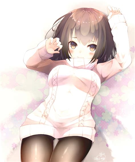 Wallpaper Illustration Anime Brunette Pantyhose Cartoon Black