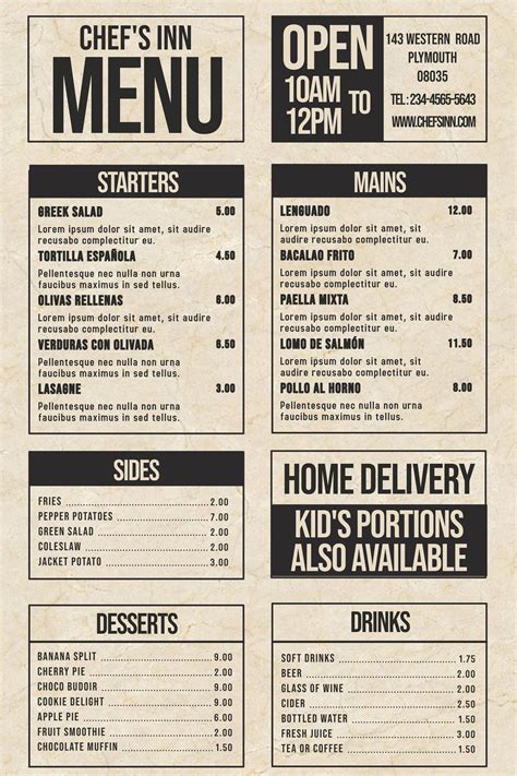 Simple Restaurant Menu Template Printable Restaurant Menu Design