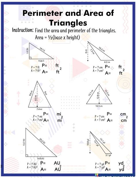 Perimeter And Area Of Triangles Interactive Worksheet Live