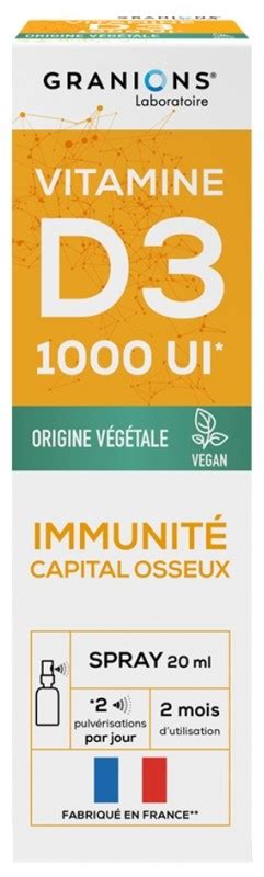 Granions Vitamine D3 1000 UI Immunité Capital Osseux Spray 20ml