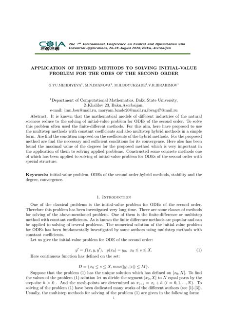 pdf application of hybrid methods to solving initial value problem for the odes of the second