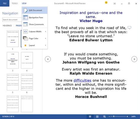 working with read mode in word 2013