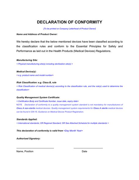 Template Of Declaration Of Conformity In Word And Pdf Formats