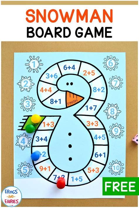 Snowman Addition To 10 Board Game Frogs And Fairies Winter Math