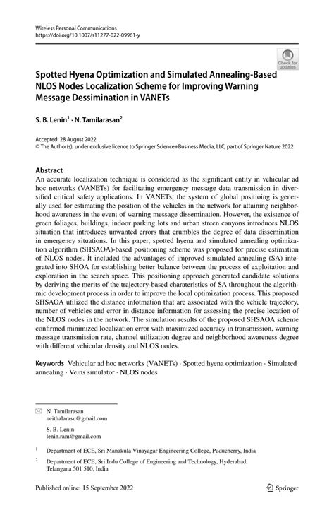pdf spotted hyena optimization and simulated annealing based nlos nodes localization scheme