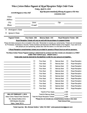 Fillable Online Wacocottonpalace Ticket Order Form Waco Cotton Palace