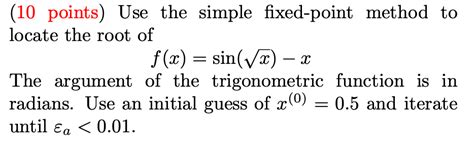 solved 10 points use the simple fixed point method to