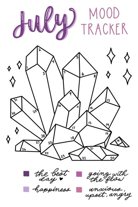A Coloring Page With The Words July Mood Trackerr And An Image Of Diamonds