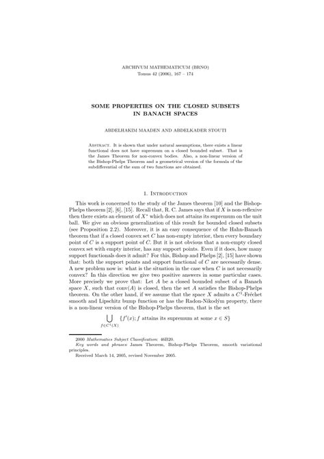 pdf some properties on the closed subsets in banach spaces