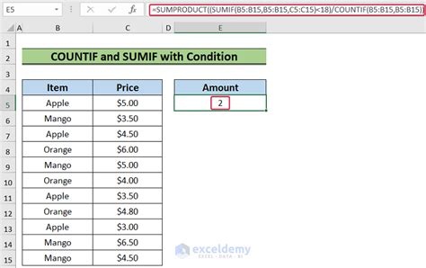 how to use the combination of countif and sumif in excel