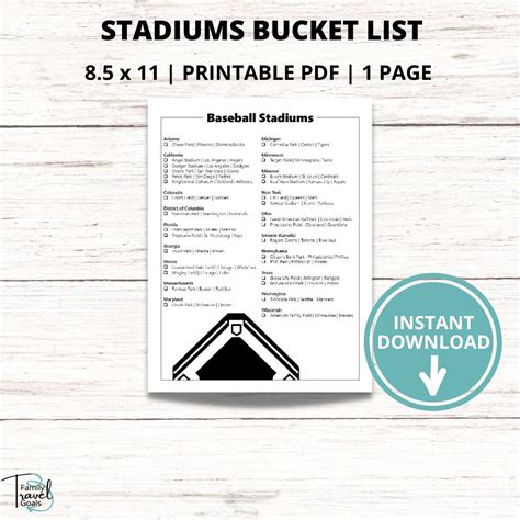 Baseball Stadium Bucket List 30 Stadiums 2023 Bucket List Printable