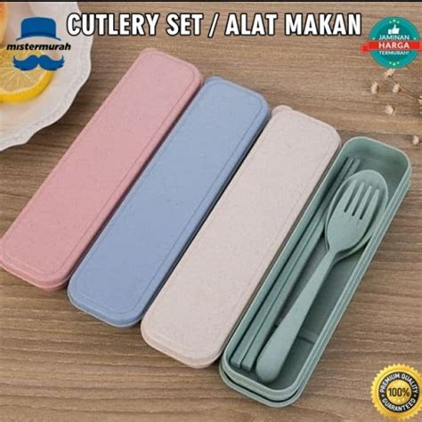 Jual Sendok Garpu Sumpit Box Jerami Wheat Straw Set Alat Makan Go