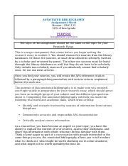 Annotated Bibliography Assignment Sheet ENG 112 Purpose Course Hero
