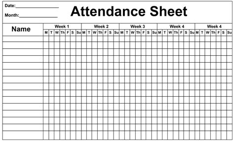 Printable Attendance Sheet Pdf